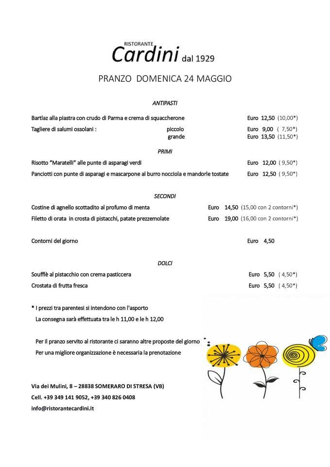 Speisekarte von Cardini restaurant, Stresa
