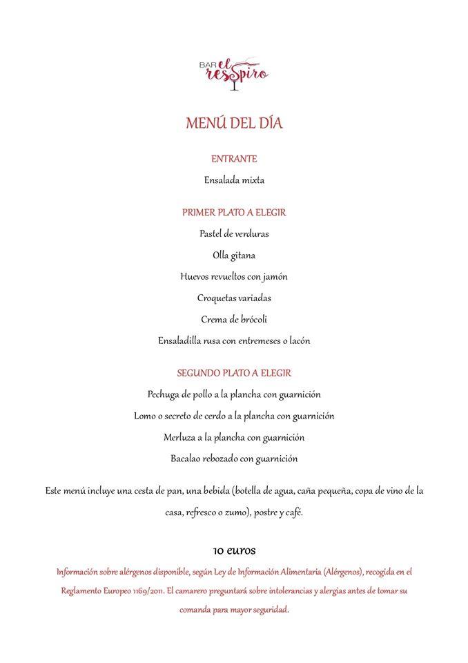Menu at El Resspiro pub & bar, Rojales