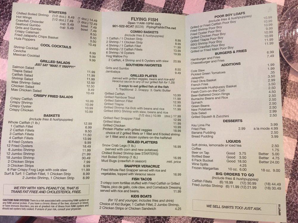 Menu at Flying Fish restaurant, Memphis