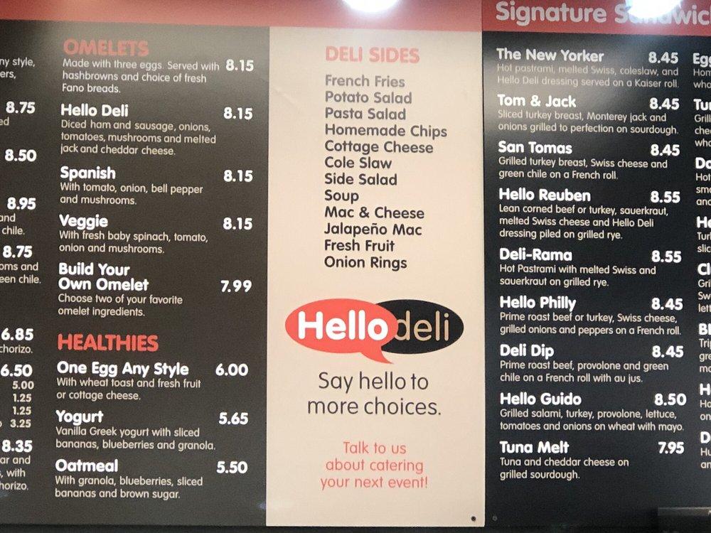 Menu at Hello Deli restaurant, Albuquerque, 7600 Jefferson St NE