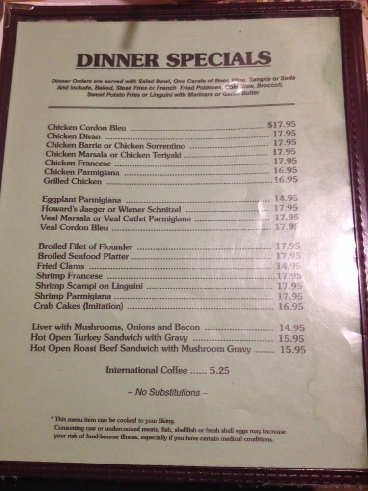Menu at Howard's Cafe, Patchogue