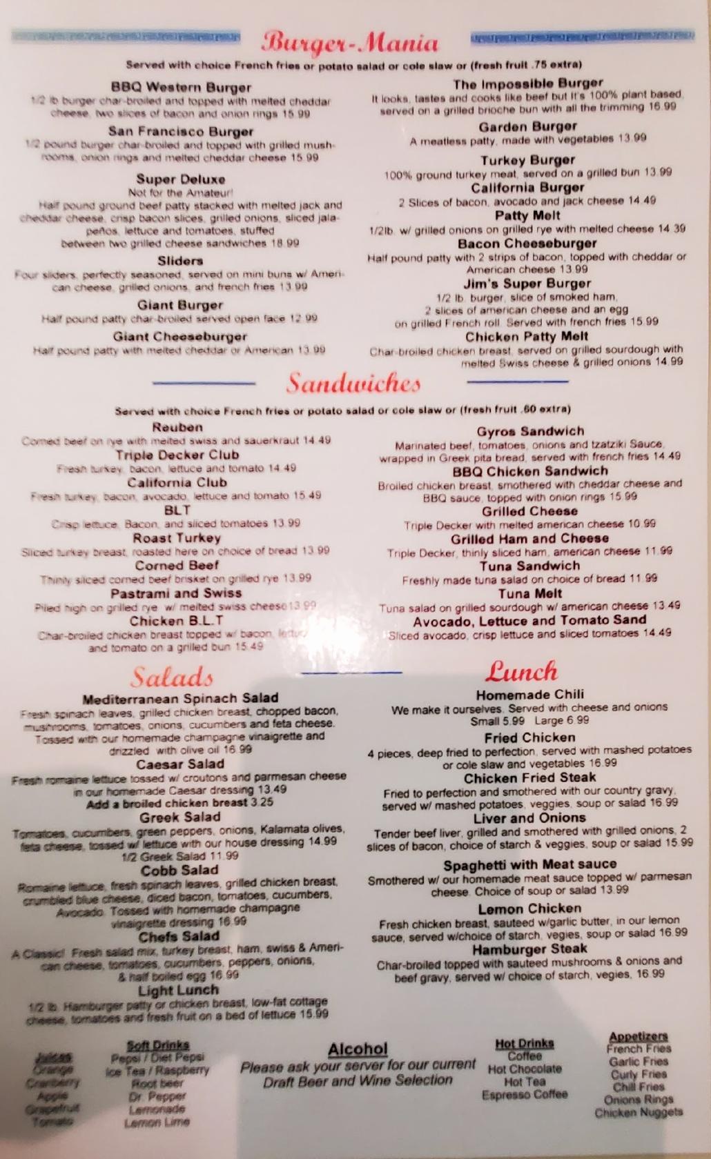 Menu at Jim's Coffee Shop cafe, Alameda