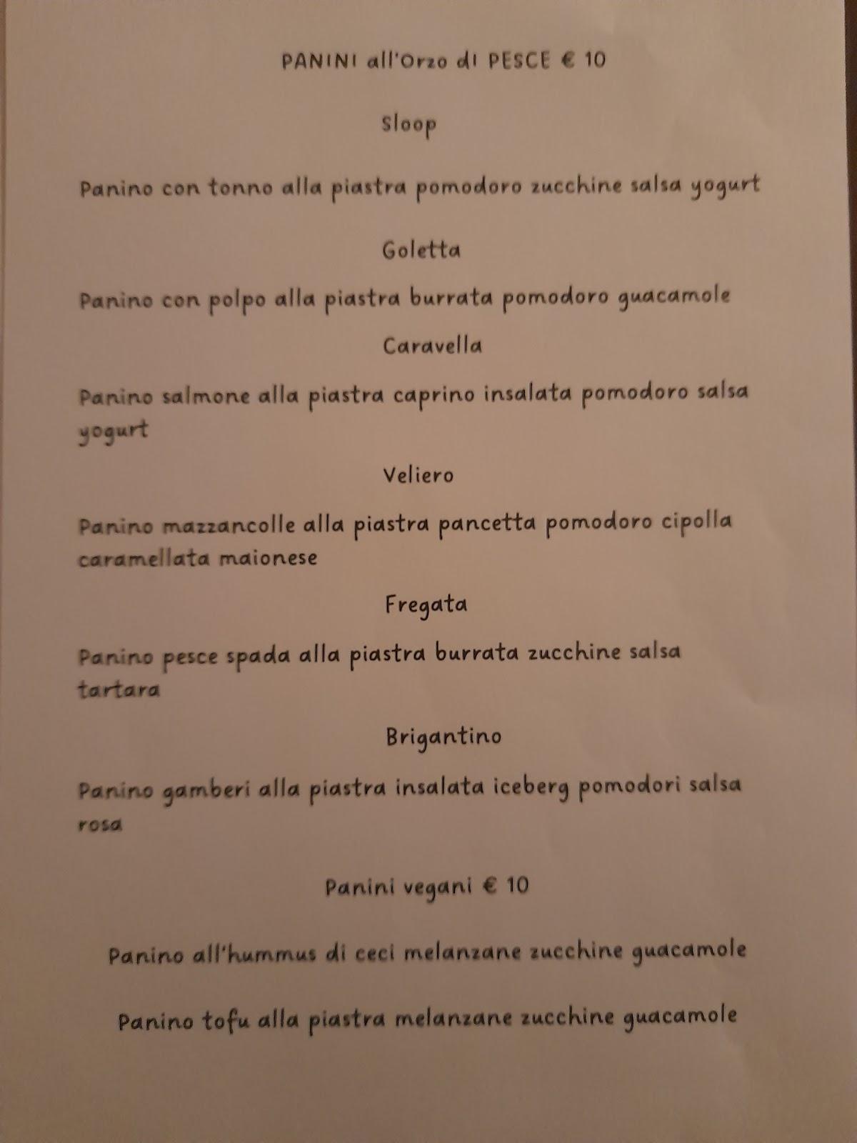 Carta del restaurante La taverna del panino, Fano