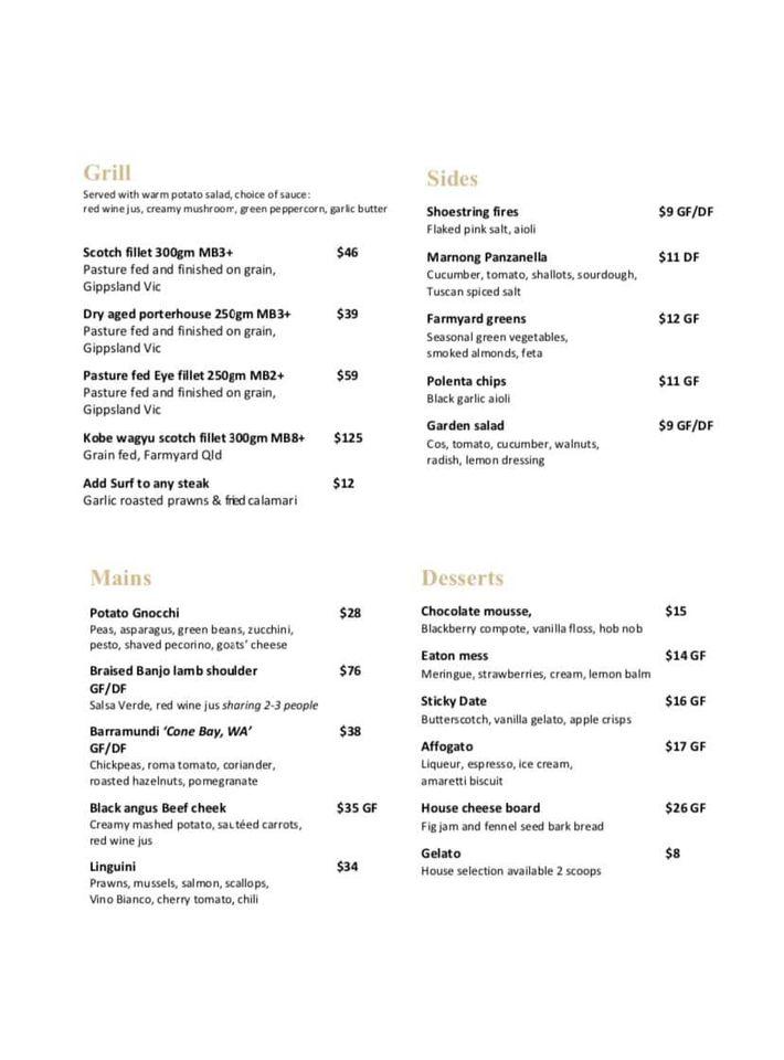 Menu at Marnong Estate - Winery restaurant, Mickleham
