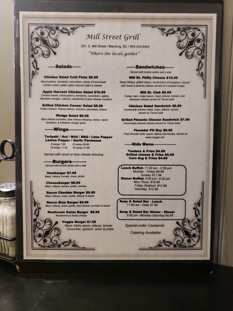 Menu at Mill Street Grill restaurant, Manning