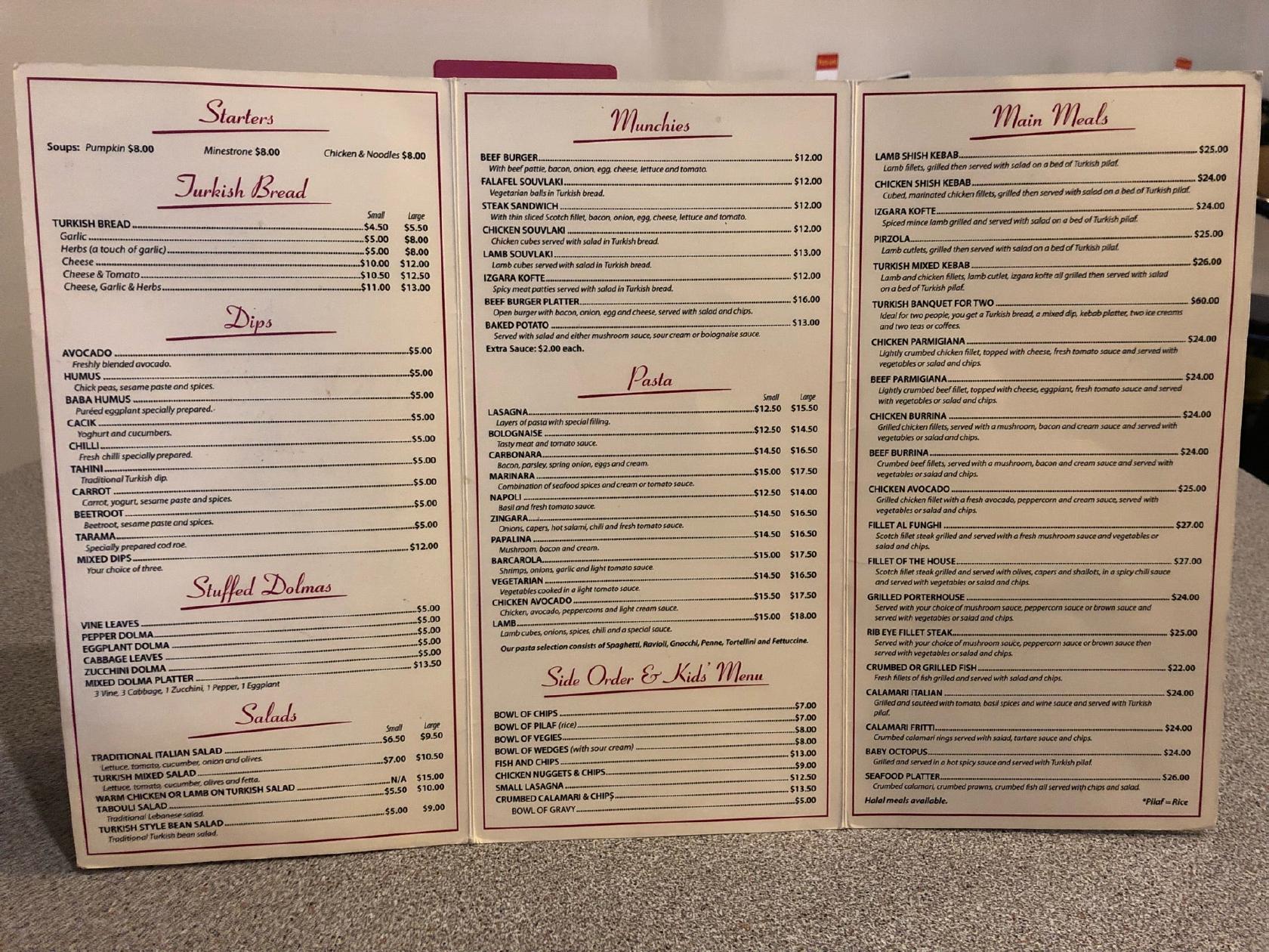 Menu at Pizzaland Bistro pizzeria, Geelong