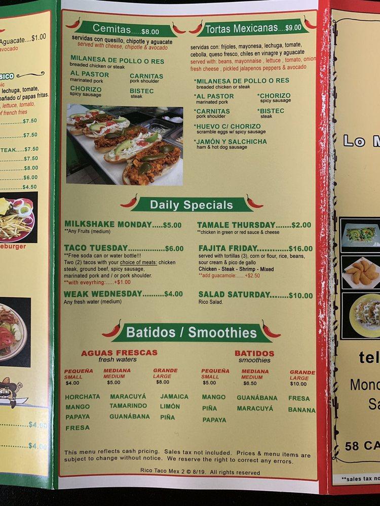Menu at Rico Taco Mex 2 restaurant, Keansburg