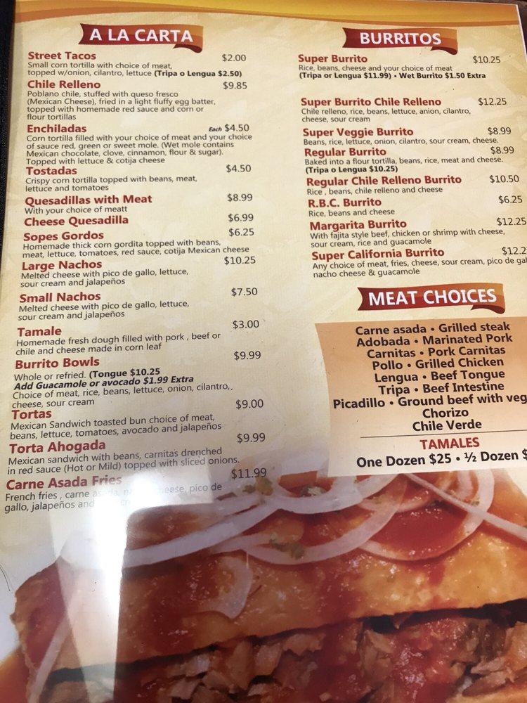 Menu at Rico's Mexican Food restaurant, Portola