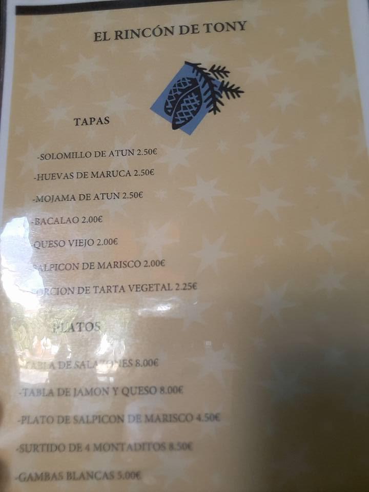 Menu at Rincon de tony pub & bar, Guillena