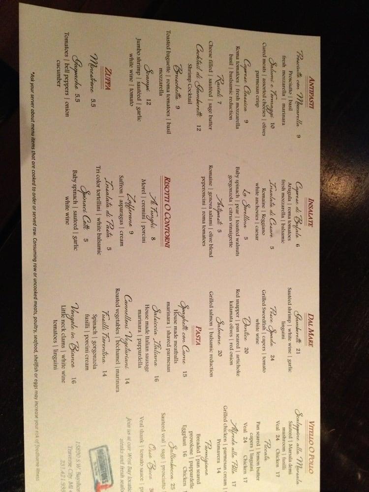 Menu at Sorellina restaurant, Traverse City, 250 E Front St Suite 110