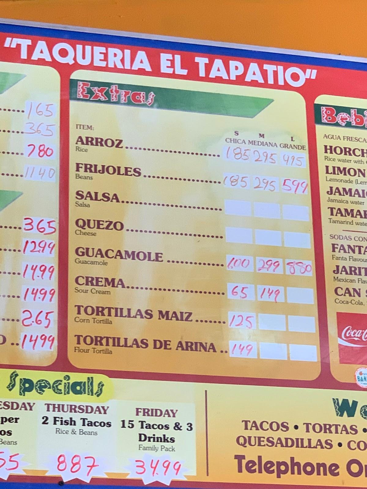 Menu at Taqueria El Tapatio pub & bar, Camarillo