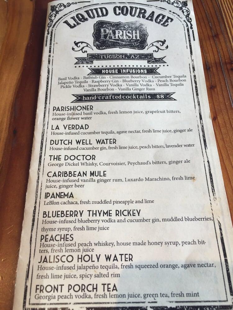 Menu at The Parish restaurant, Tucson