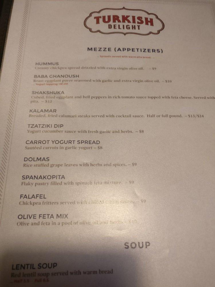Menu at Turkish Delight restaurant, Anchorage