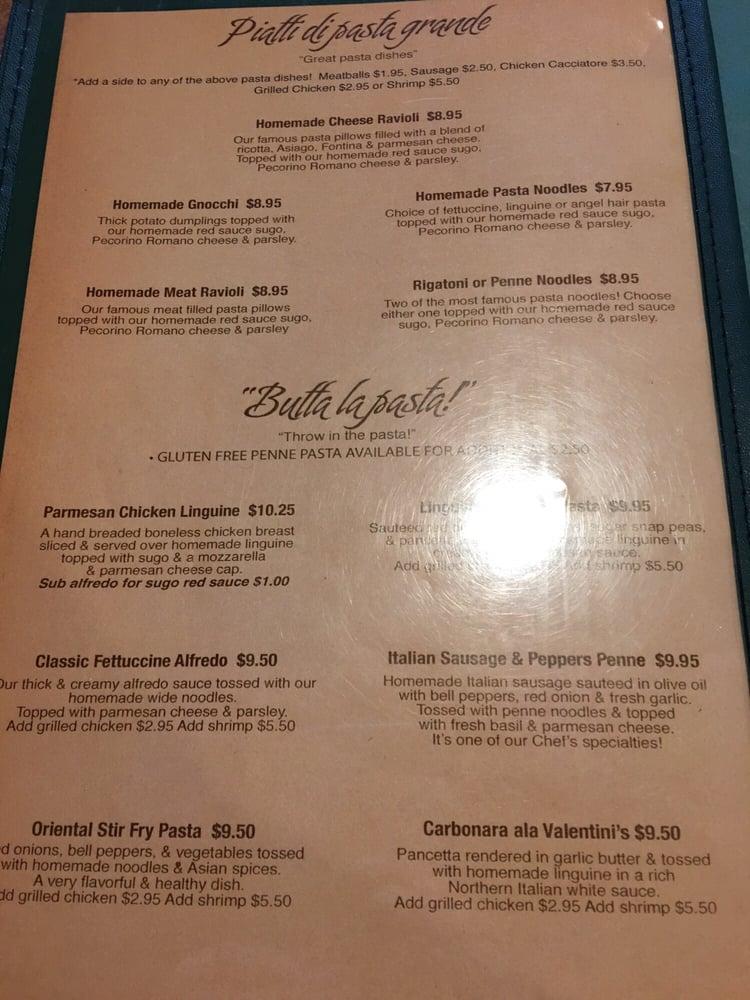 Menu at Valentini's Supper Club, Chisholm