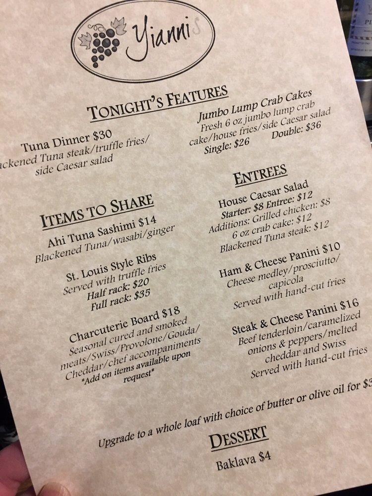 Menu at Yiannis Wine & Food pub & bar, Virginia Beach