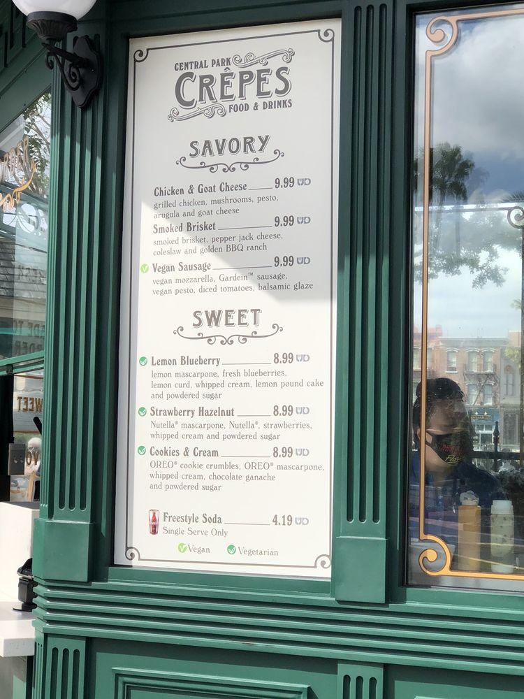 Menu at central park crepes, Orlando