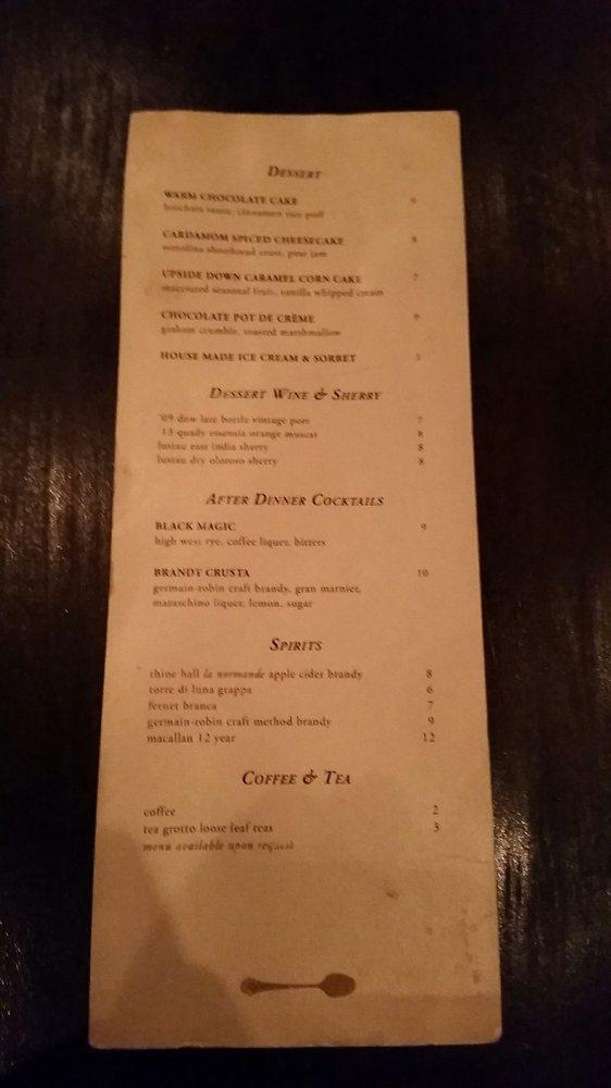 Menu at Eva desserts, Salt Lake City