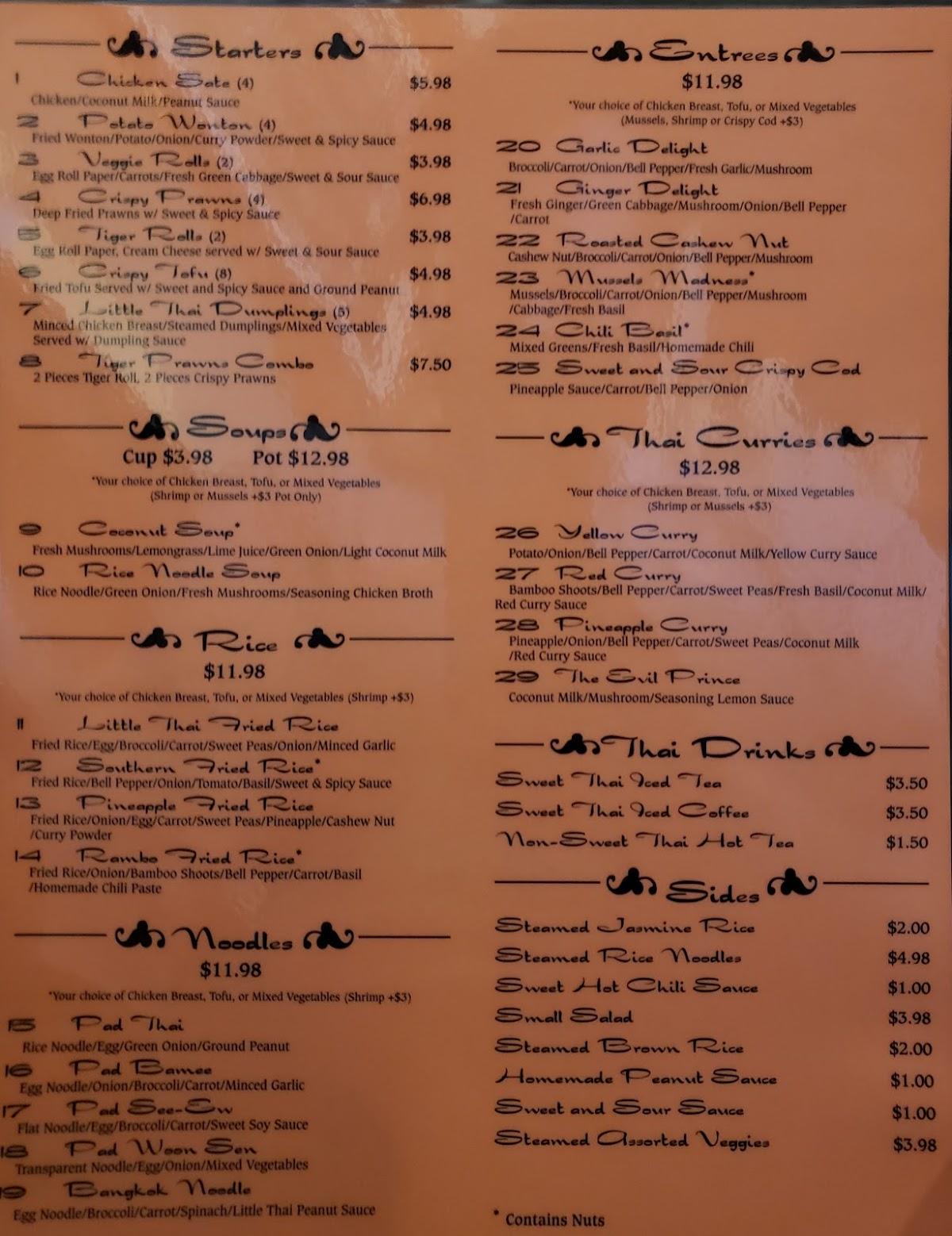 Menu at Little Thai Kitchen restaurant, Flagstaff