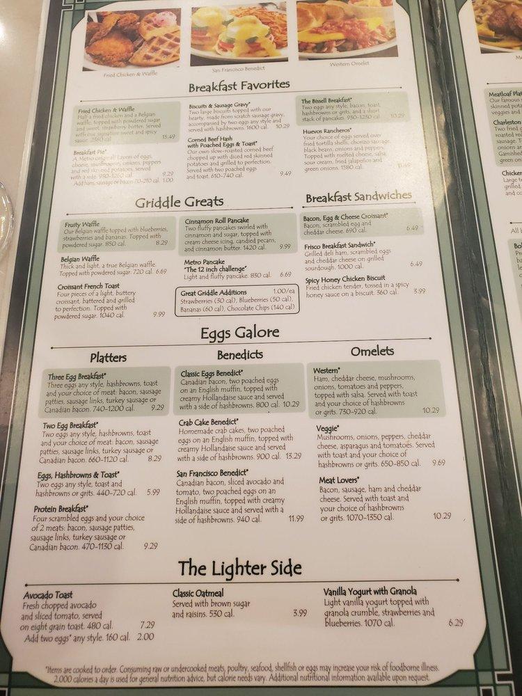 Menu at Metro Diner restaurant, Murfreesboro