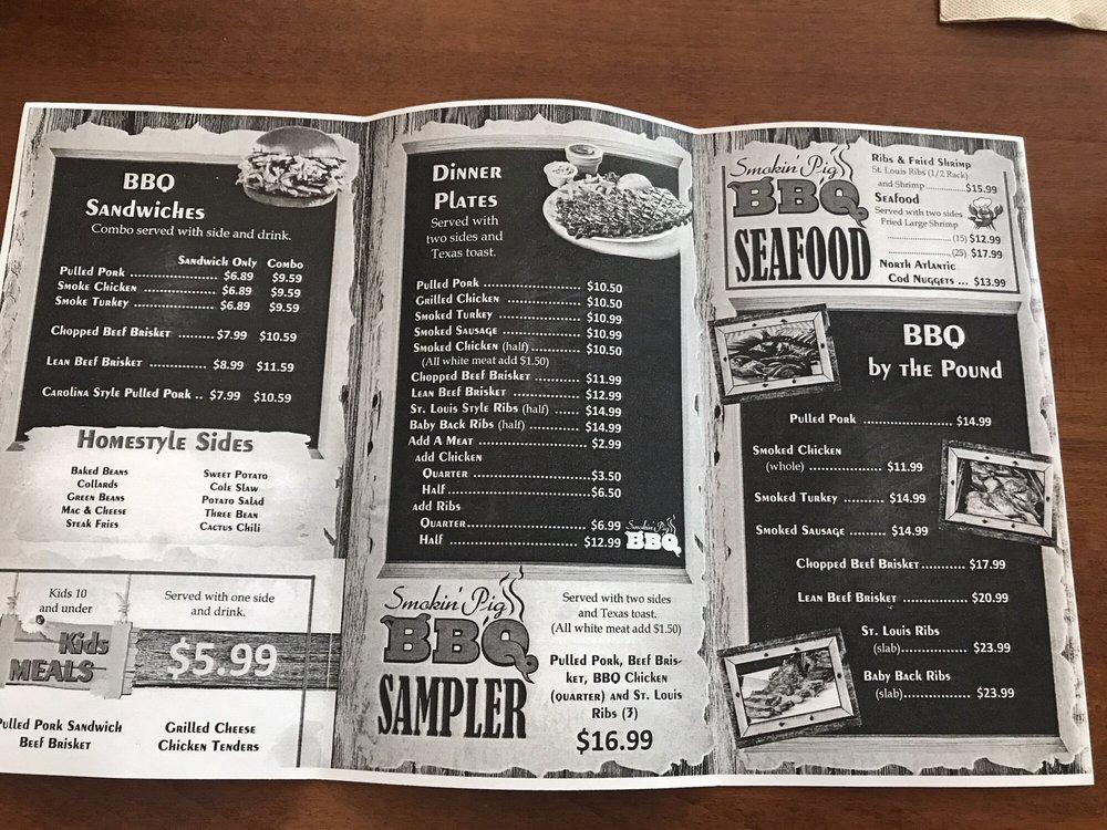Menu at Smokin' Pig BBQ, Riverview, US-301