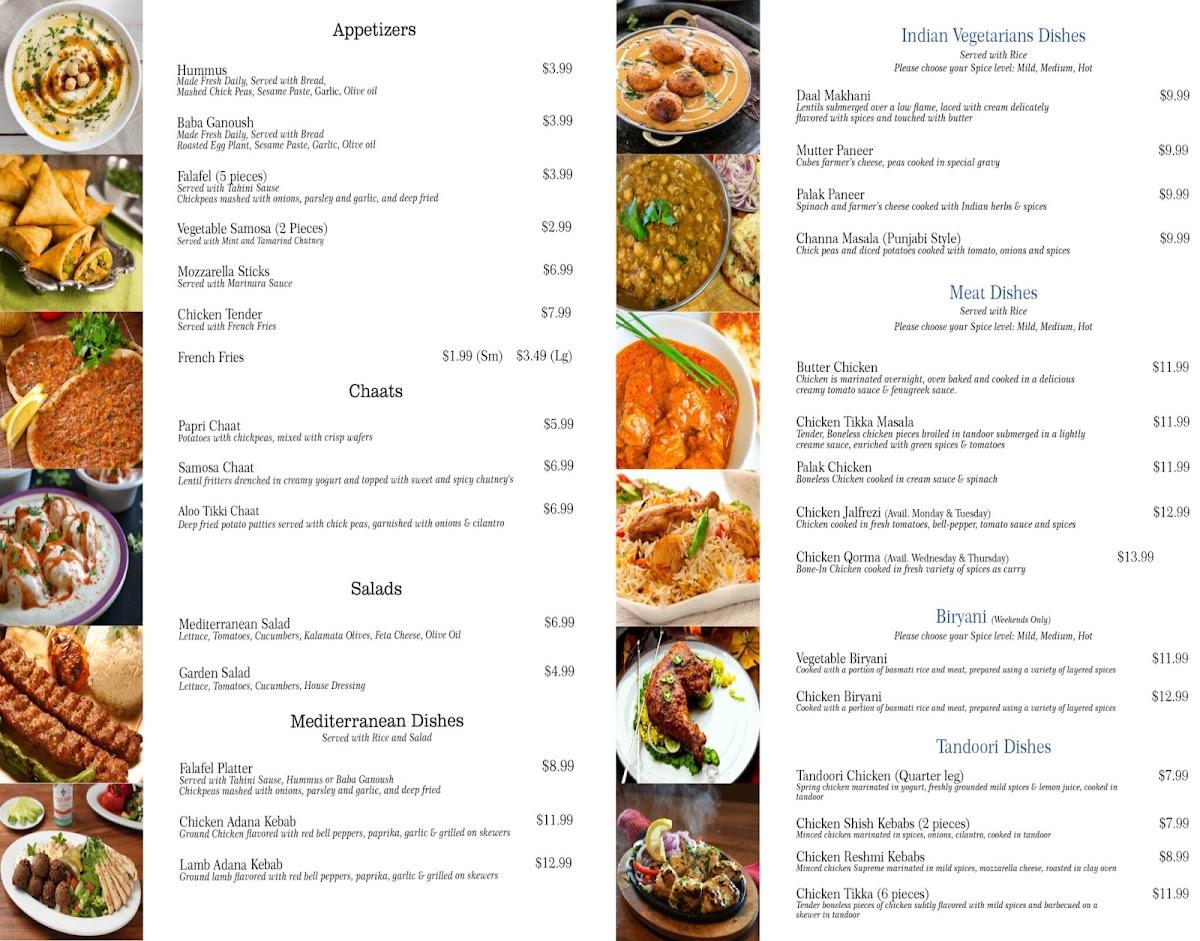 Menu at Bloom's Naan House restaurant, Bloomsburg