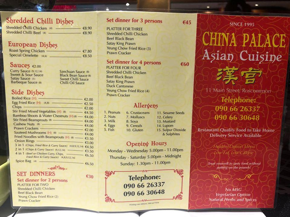 Menu at China Palace Asian Cuisine restaurant, Roscommon, 11 Main St