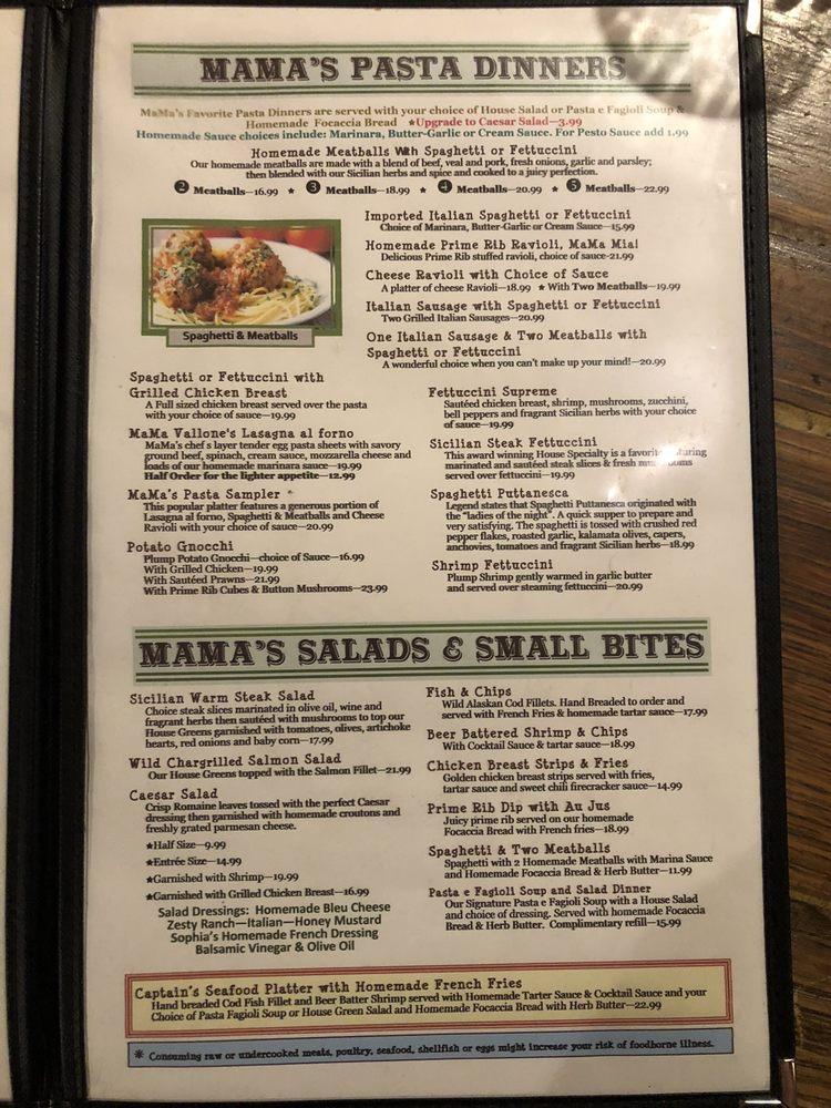 Menu at MaMa Vallone's Steak House steakhouse, Cle Elum
