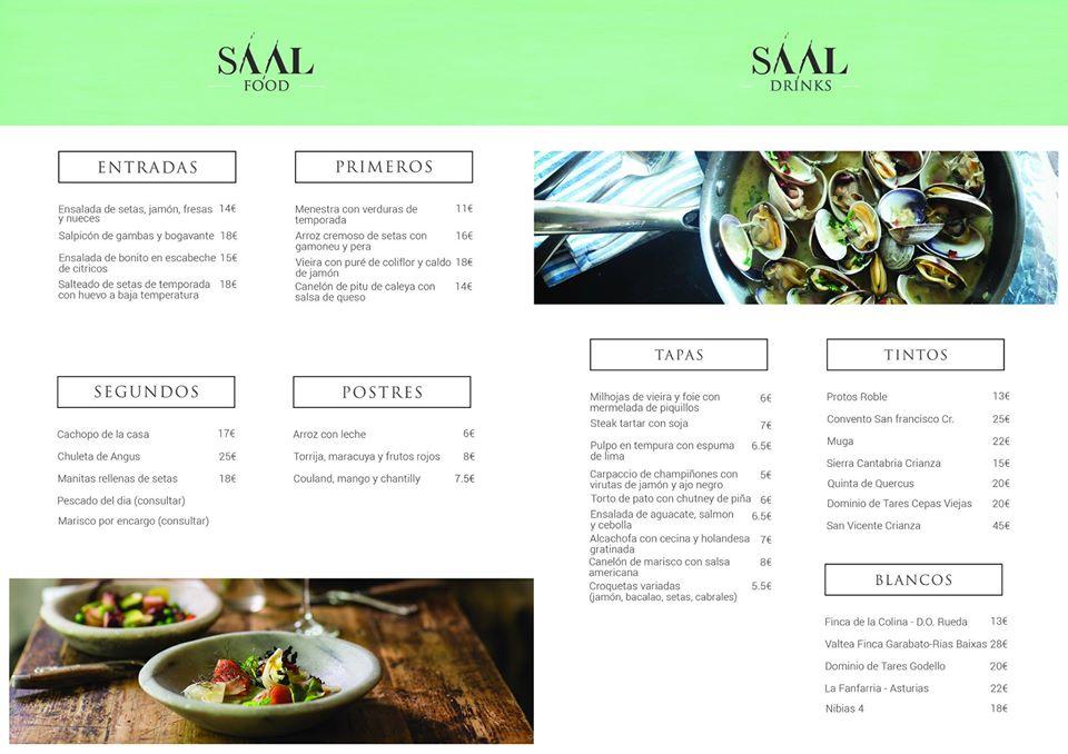 Menu at Saal restaurant, Gijón