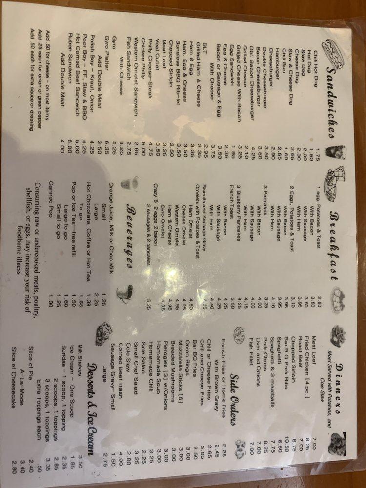 Menu at Steve's Diner restaurant, Brooklyn, Biddulph Rd
