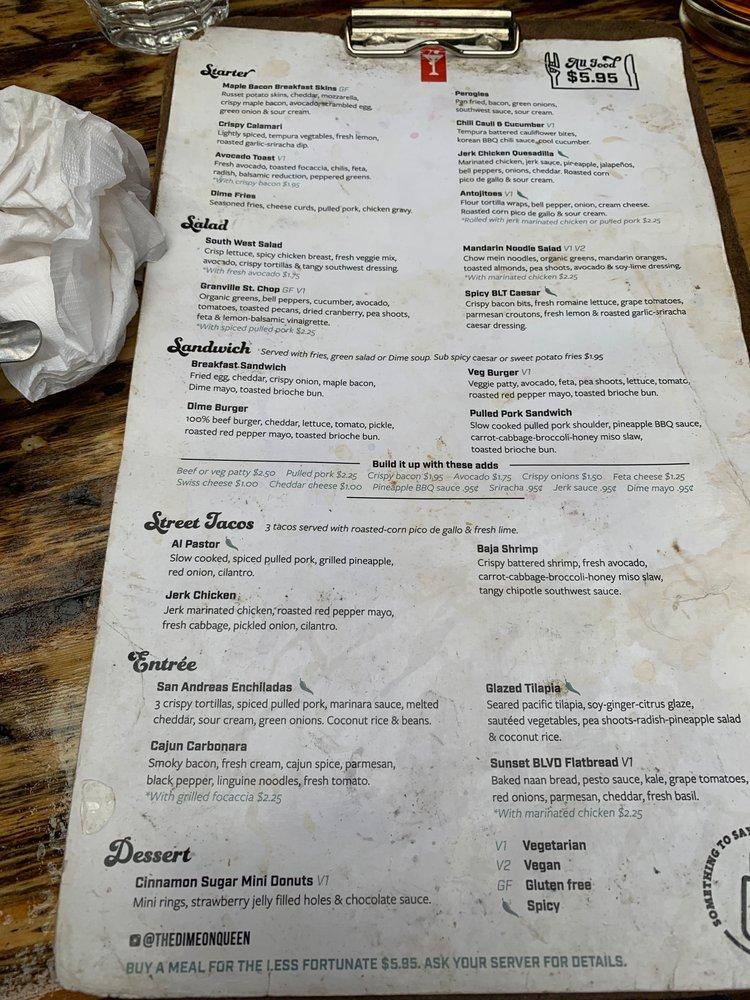 Menu at The Dime on Queen pub & bar, Toronto
