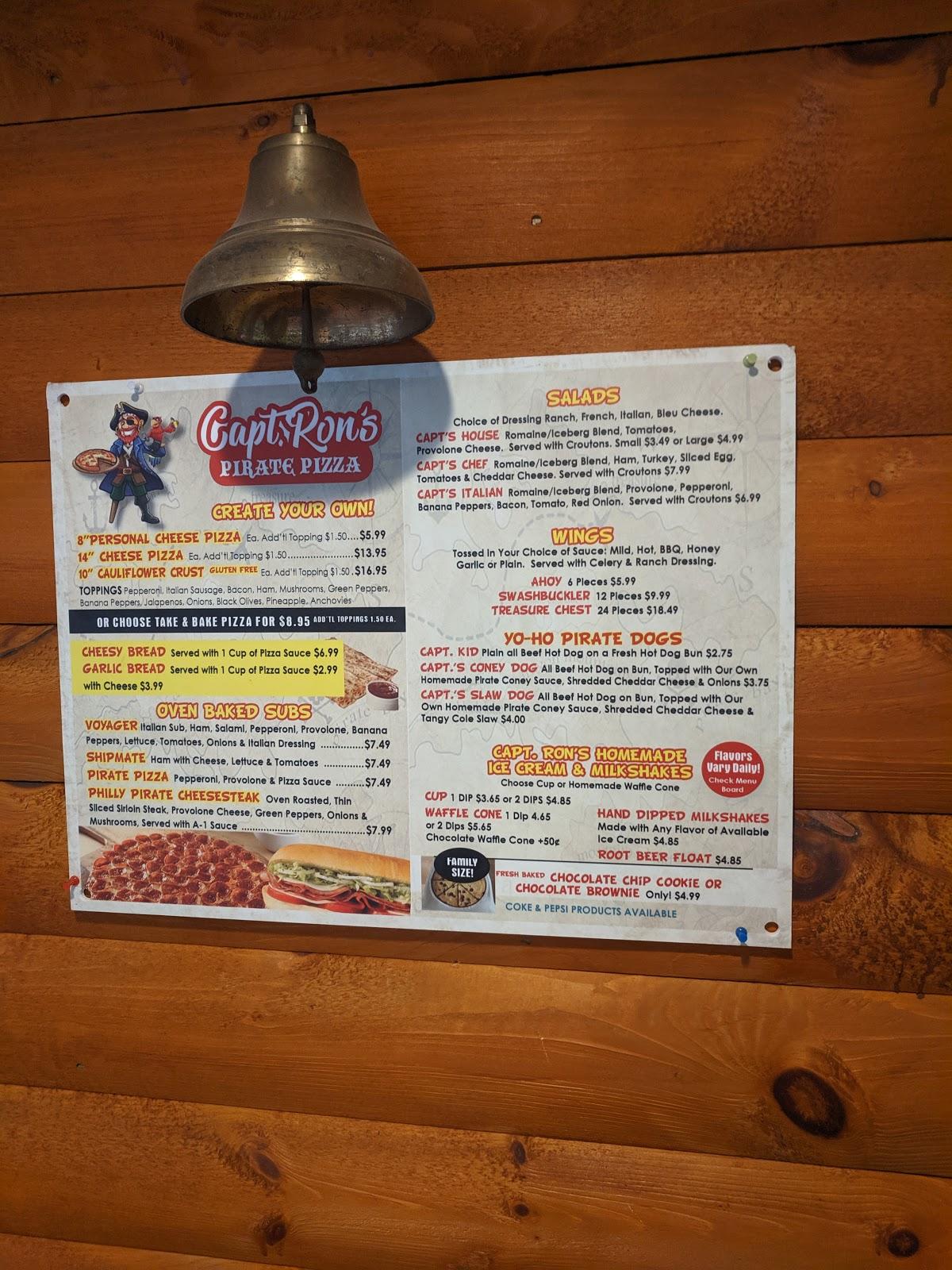 Menu at Capt. Ron's Pirate Pizza pizzeria, Logan