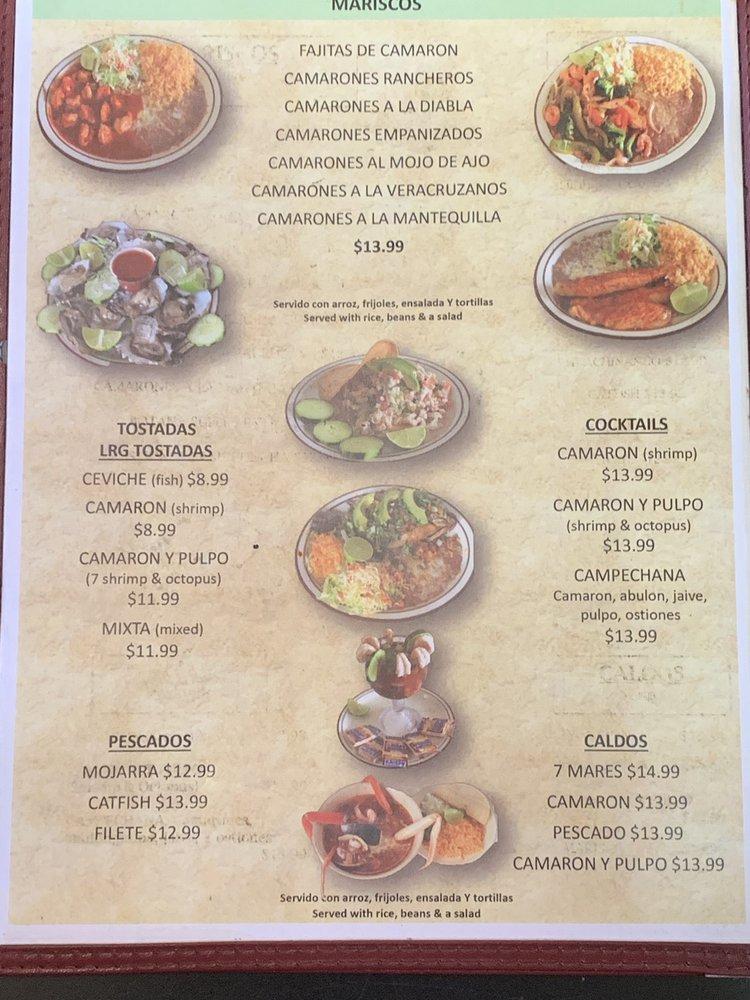 Menu at Colima restaurant, Parlier