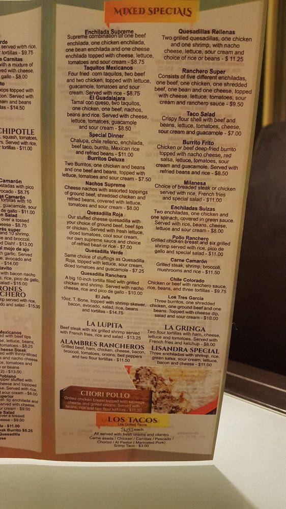 Menu at El Ranchero restaurant, Brevard