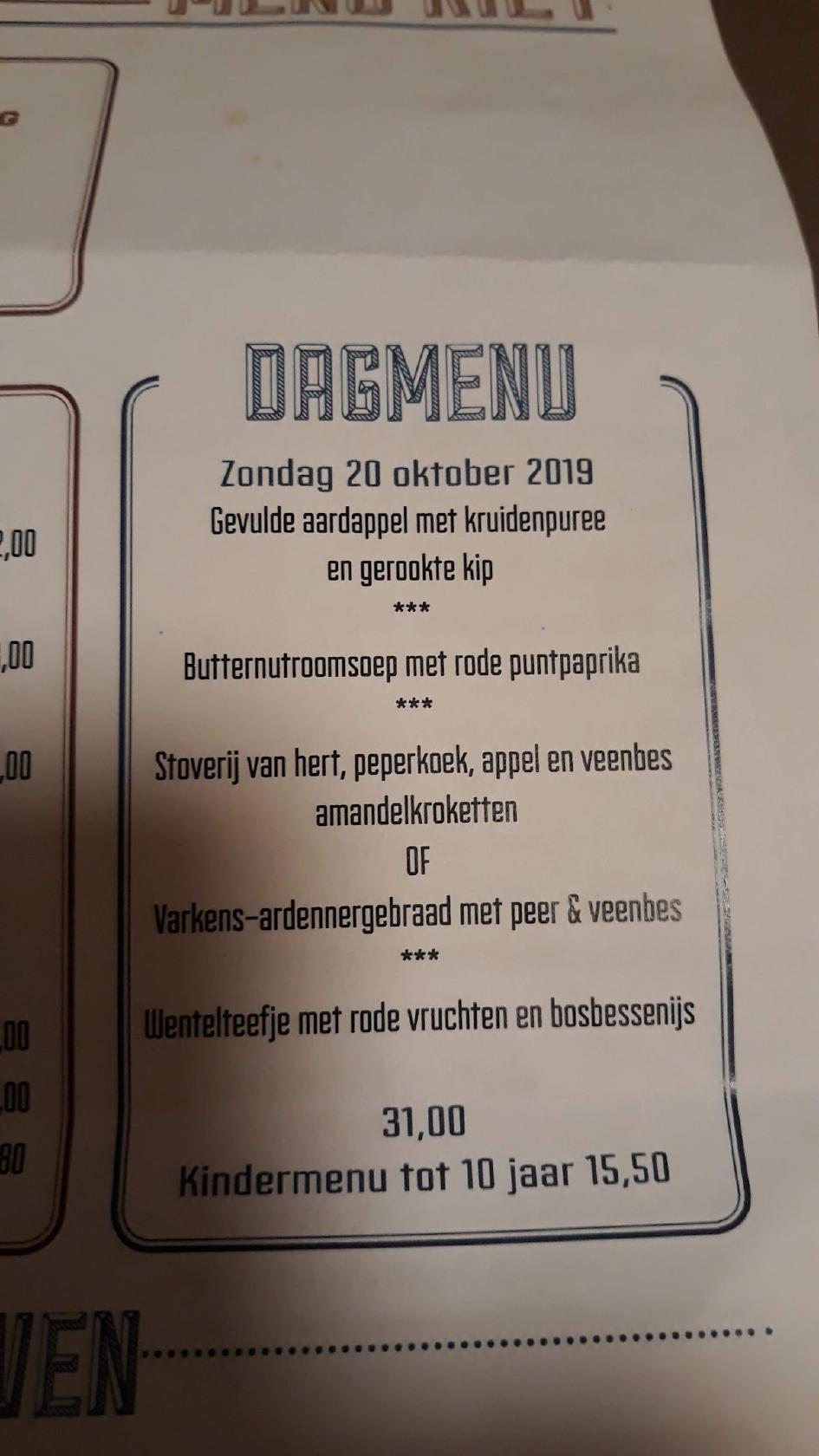 Menu at Gasthof Ter Venne, Aarschot
