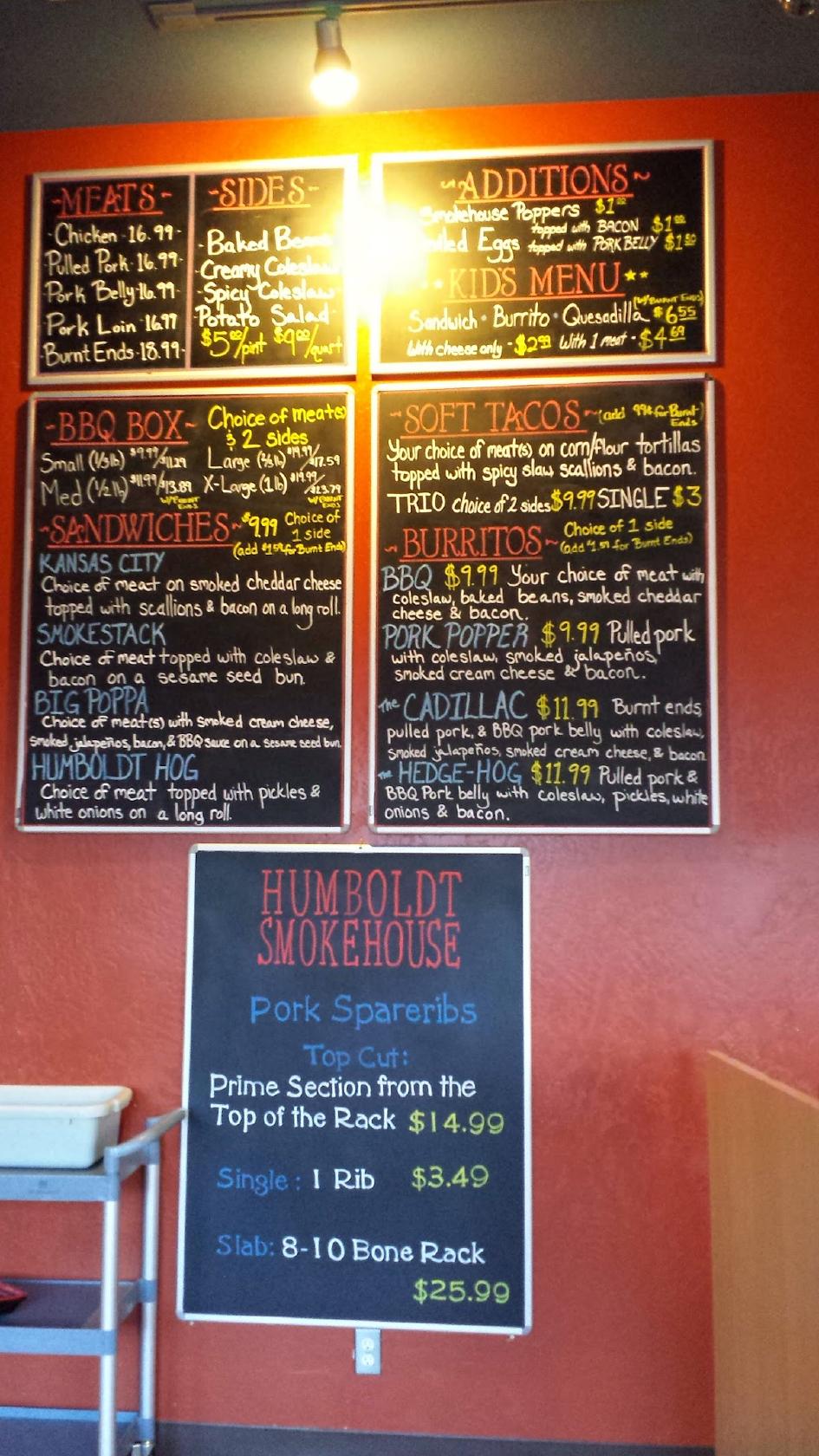 Menu at Humboldt Smokehouse BBQ, Eureka