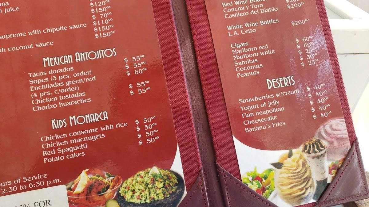 Menu at La Pérgola restaurant, Ixtapa