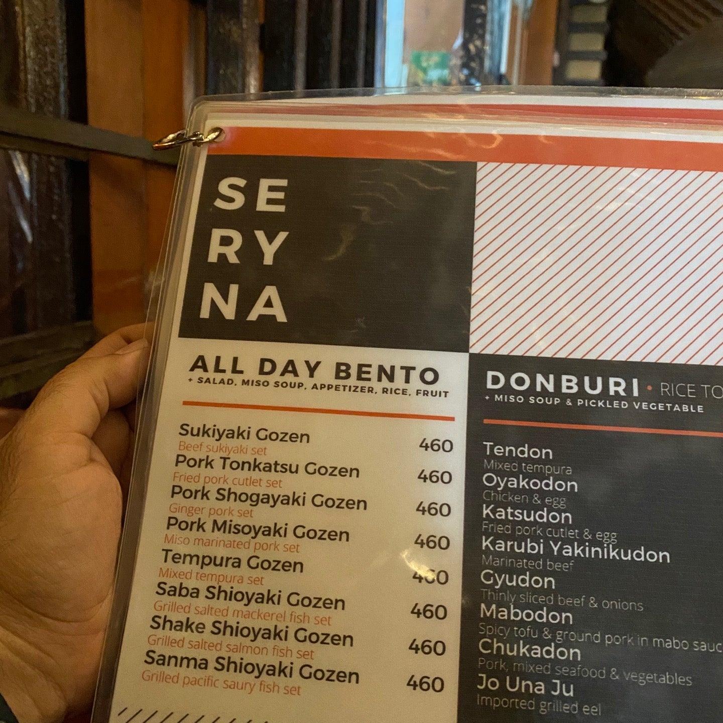 Menu at Seryna Japanese Restaurant, Makati, Chino Roces Ave