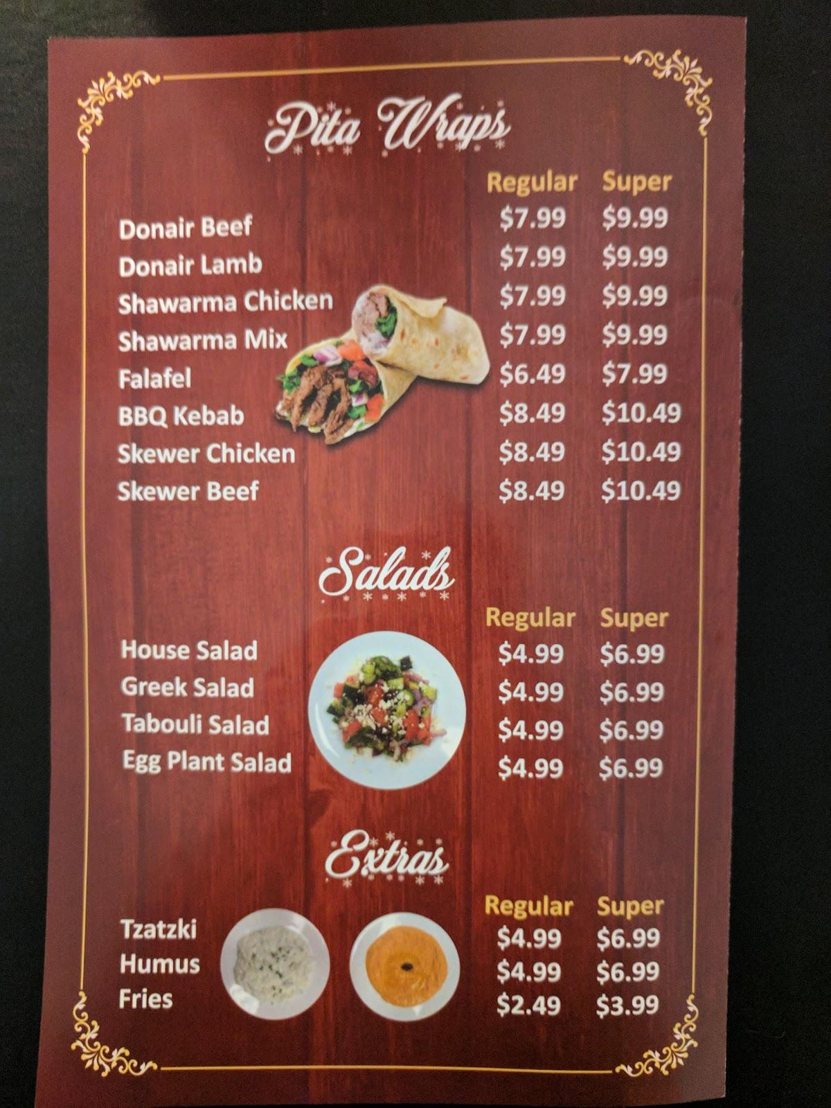 Menu at Shawarma Corner restaurant, New Westminster