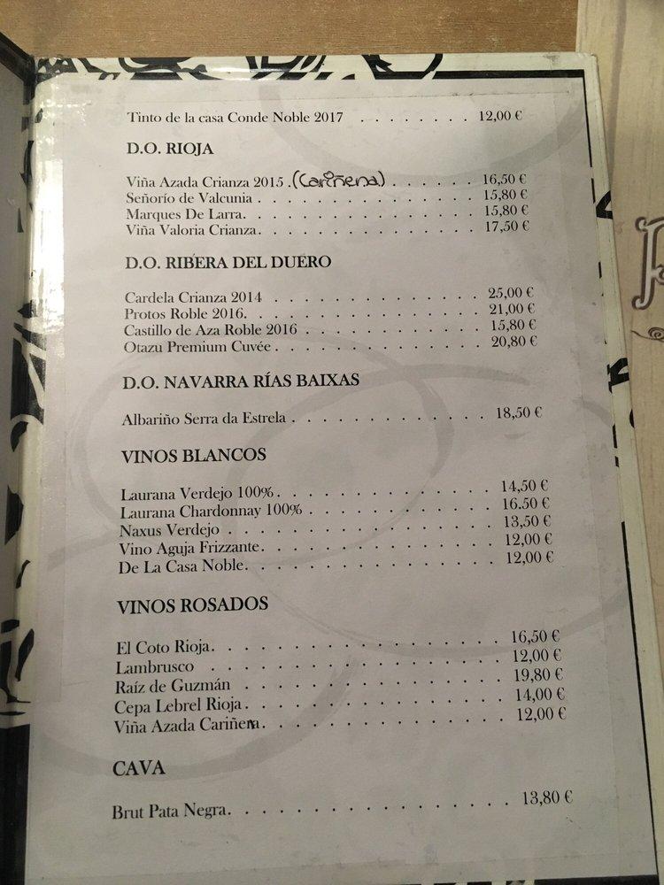 Menu at Taberna La Manuela pub & bar, Córdoba