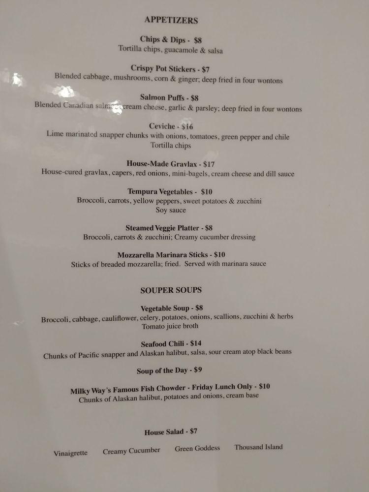 Menu at The Milky Way restaurant, Los Angeles