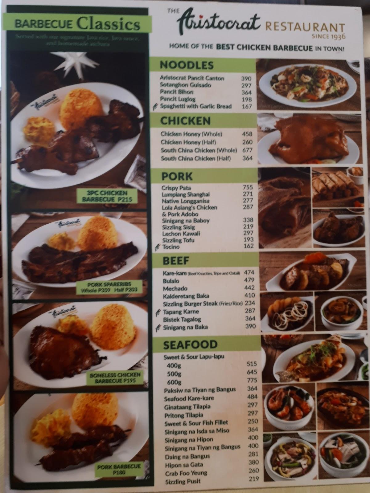 Menu at The Aristocrat Restaurant, Malolos