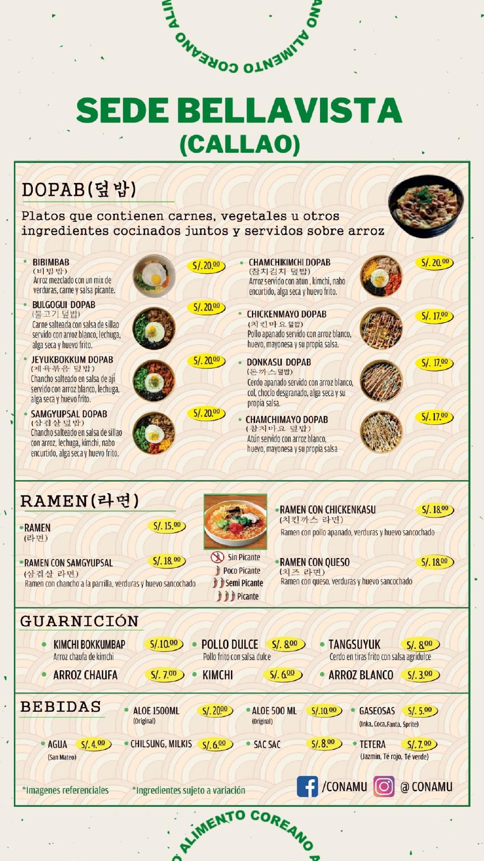 Carta del restaurante CONAMU BELLAVISTA, Bellavista