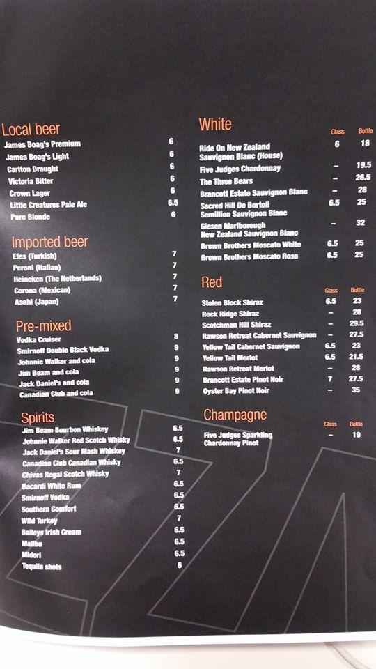 Menu at Cafizza restaurant, Geelong