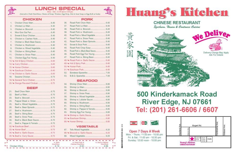 Menu at Huang's Kitchen restaurant, River Edge, 500 Kinderkamack Rd
