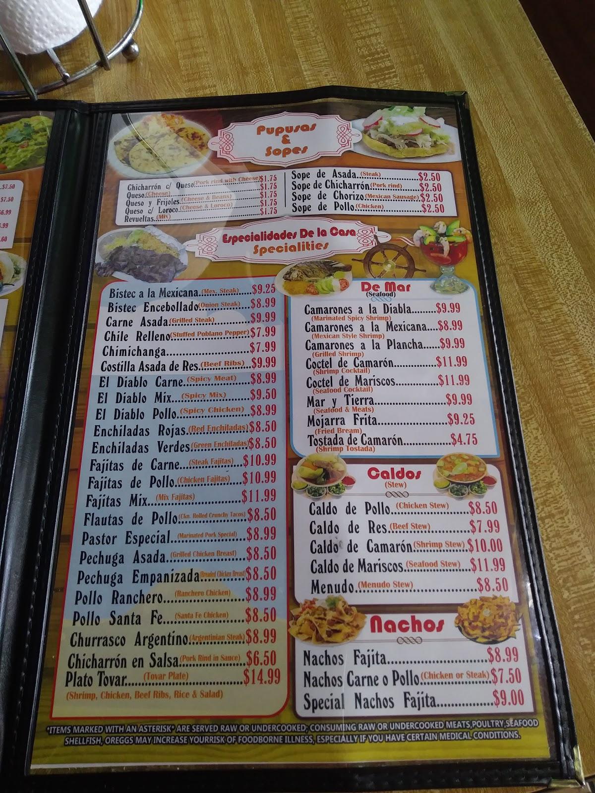 Menu at Los Ranchos Latinos restaurant, Norcross