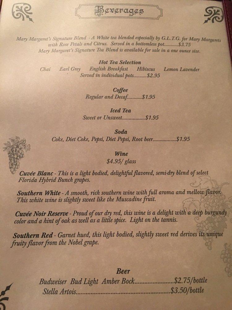 Menu at Mary Margaret's Tea & Biscuit restaurant, Arcadia