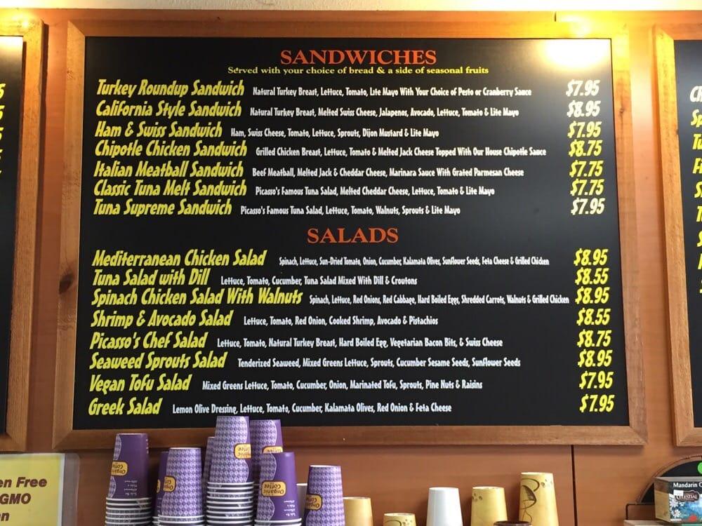 Menu at Picasso Naturals restaurant, San Diego