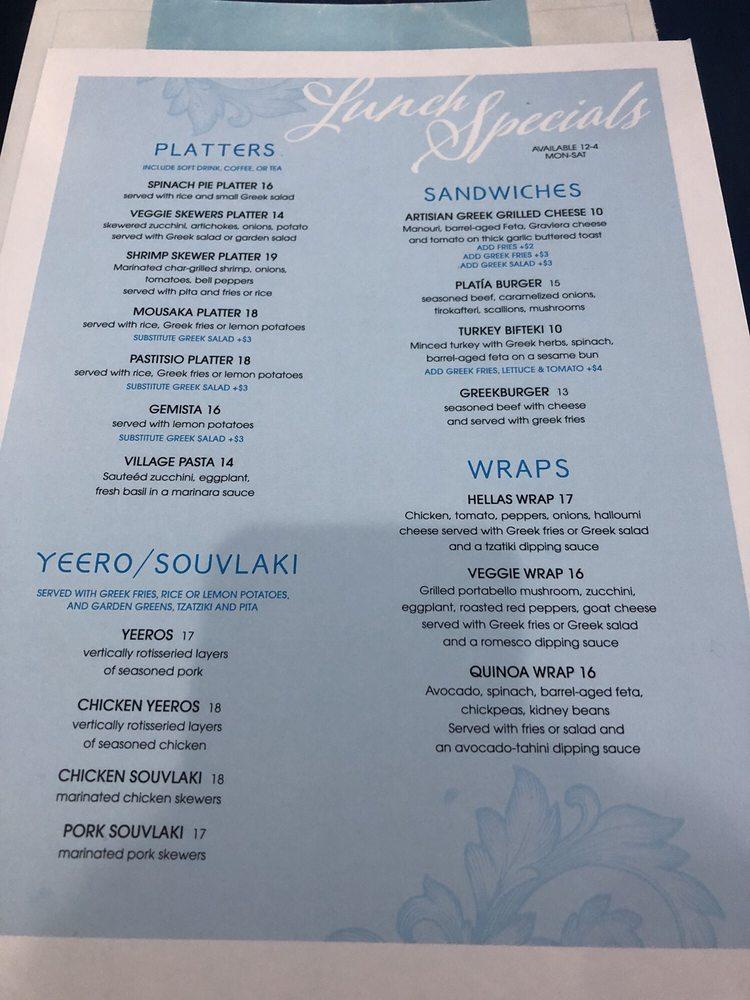 Menu at Platía Greek Kitchen restaurant, Syosset