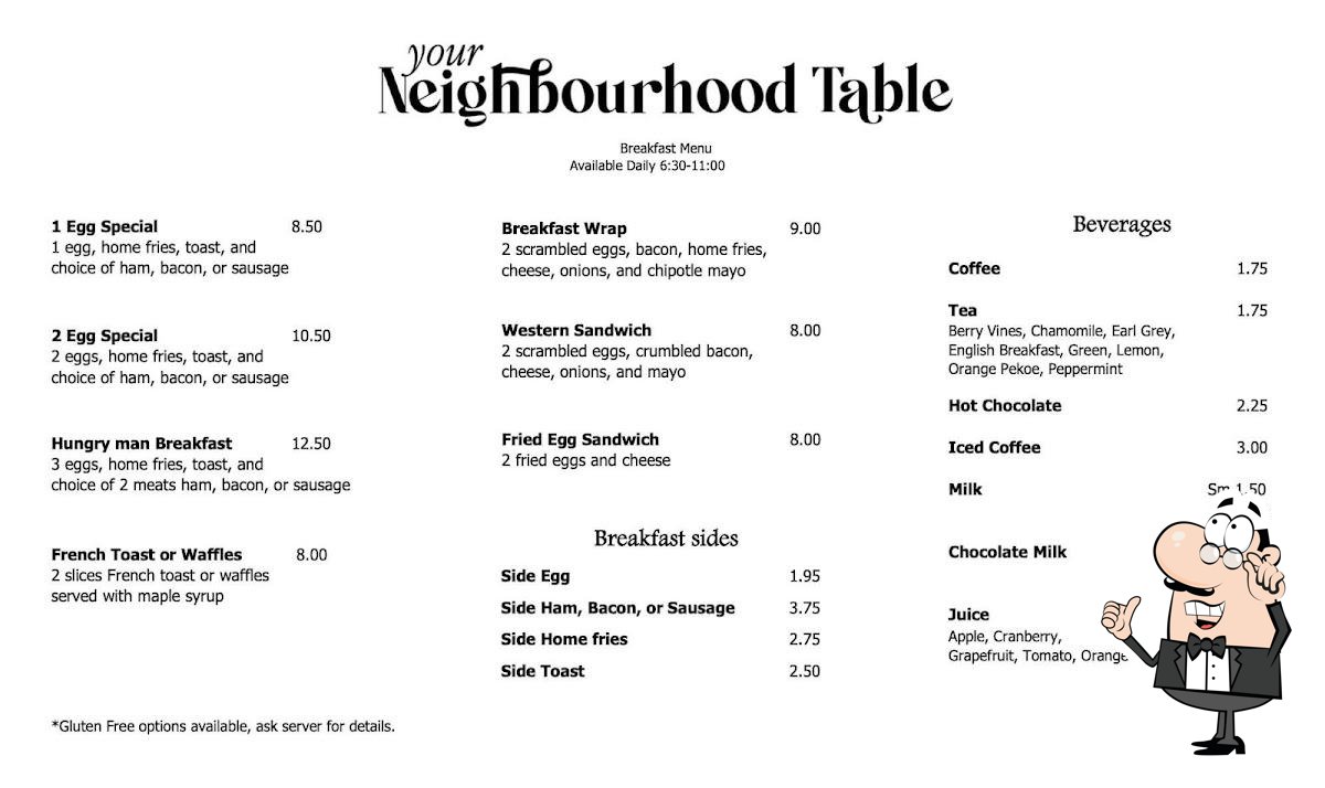 Your Neighbourhood Table - Restaurant menu, prices and reviews