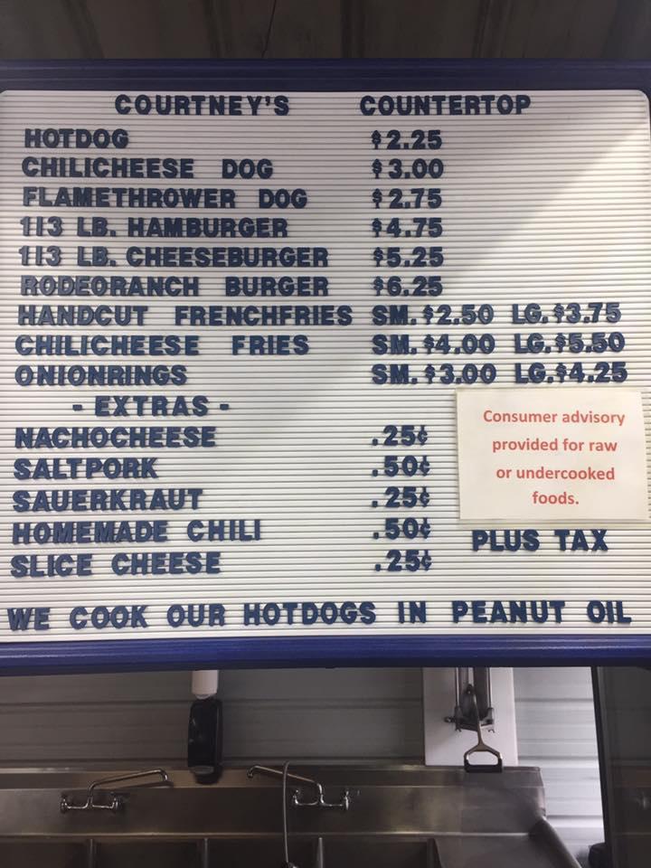Menu at Courtney's Hotdogs, Winslow